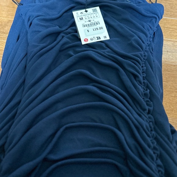 Zara | Dresses | Zara Navy Blue Ruched Strapless Dress | Poshmark